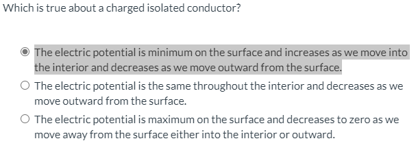 Solved Which is true about a charged isolated conductor? The | Chegg.com