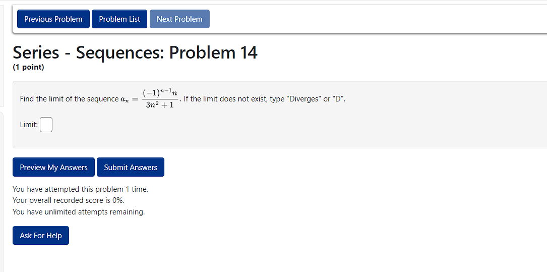 Solved Find the limit of the sequence an=3n2+1(−1)n−1n. If | Chegg.com