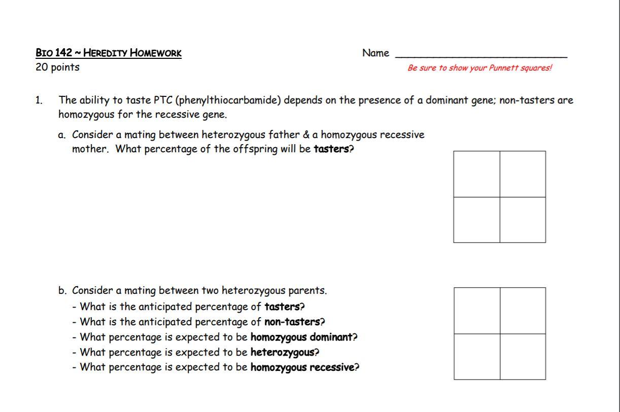 Solved BIO 142 ~ HEREDITY HOMEWORK Name 20 points Be sure to | Chegg.com