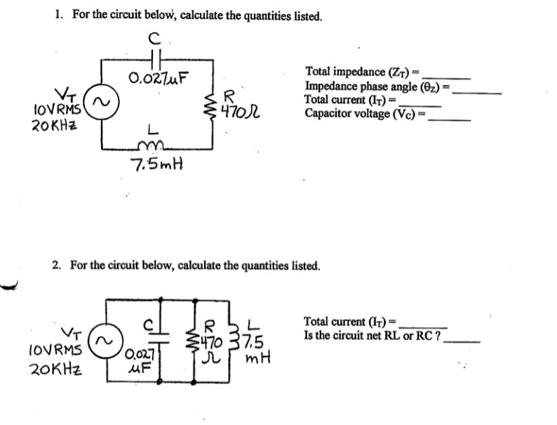 Solved For the circuit below, calculate the quantities | Chegg.com