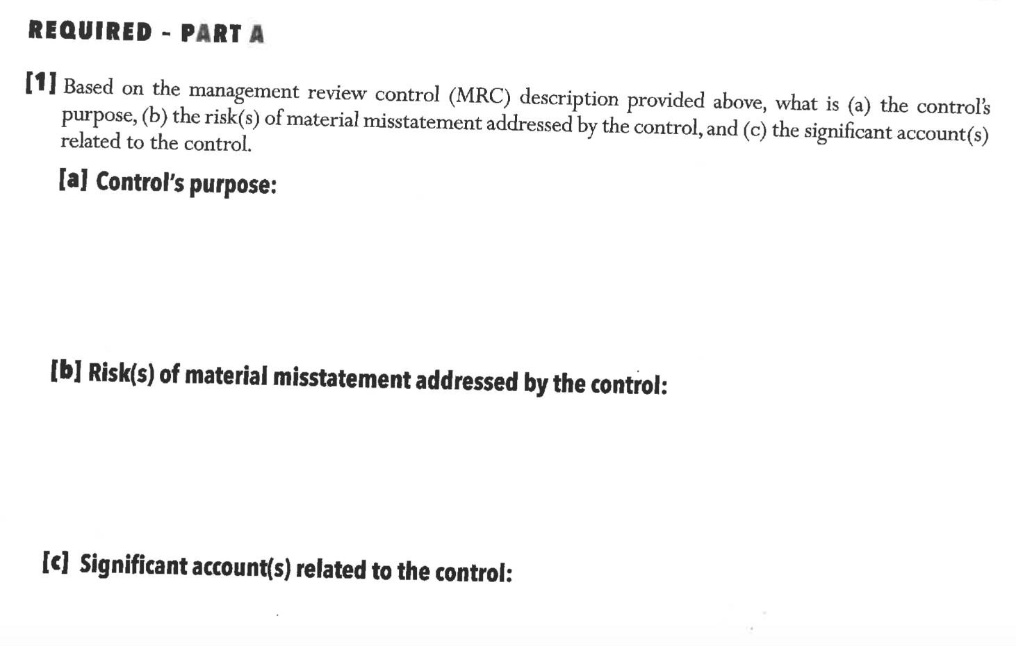 Solved CONTROL DESCRIPTION Management Review Control over | Chegg.com