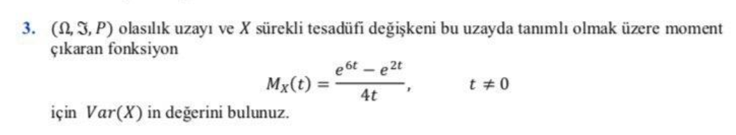 Solved Find the value of Var (x) for the moment generating | Chegg.com