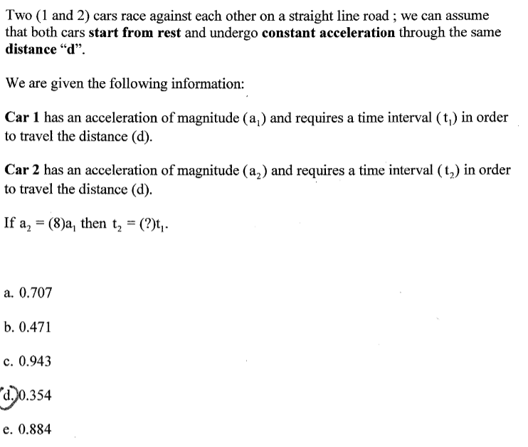 Solved Two (1 and 2) cars race against each other on a | Chegg.com