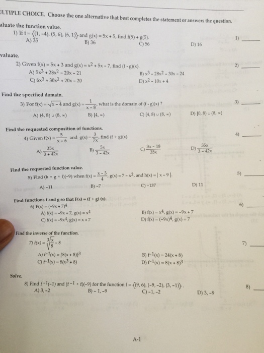 Solved If f = {(1, -4), (5, 6), (6, 1)} and g(x) = 5x + 5, | Chegg.com