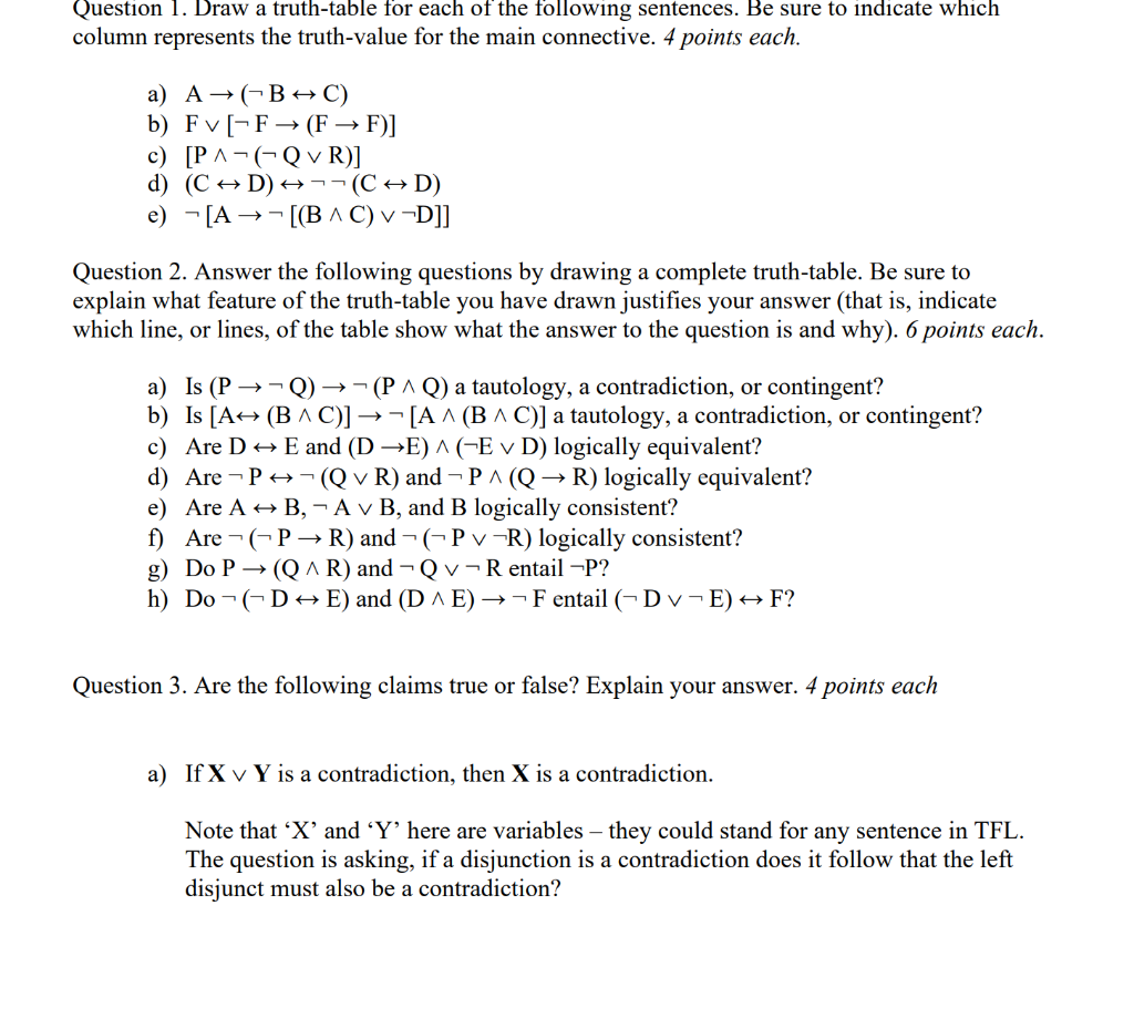 Solved Question 1. Draw a truth-table for each of the | Chegg.com