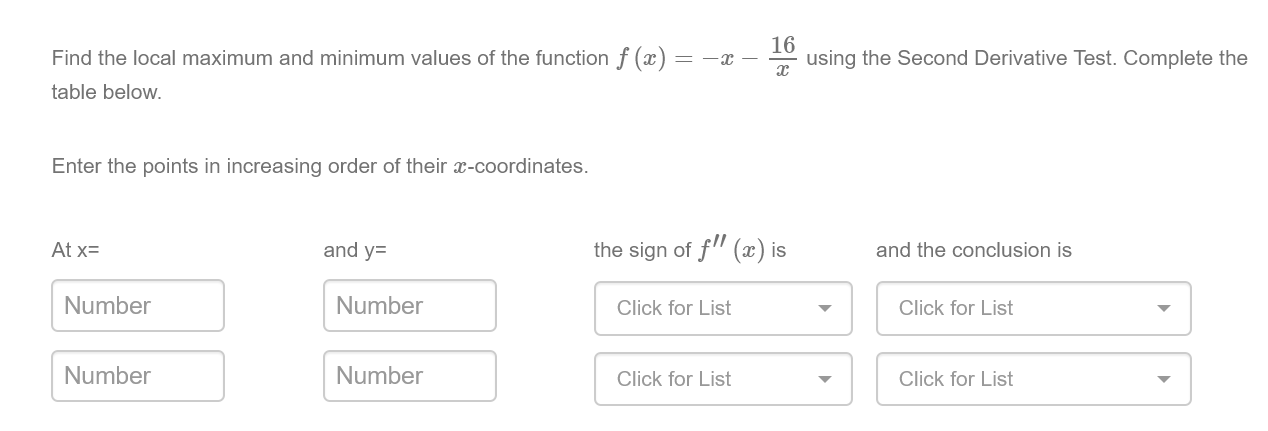 Solved 16 using the Second Derivative Test. Complete the | Chegg.com