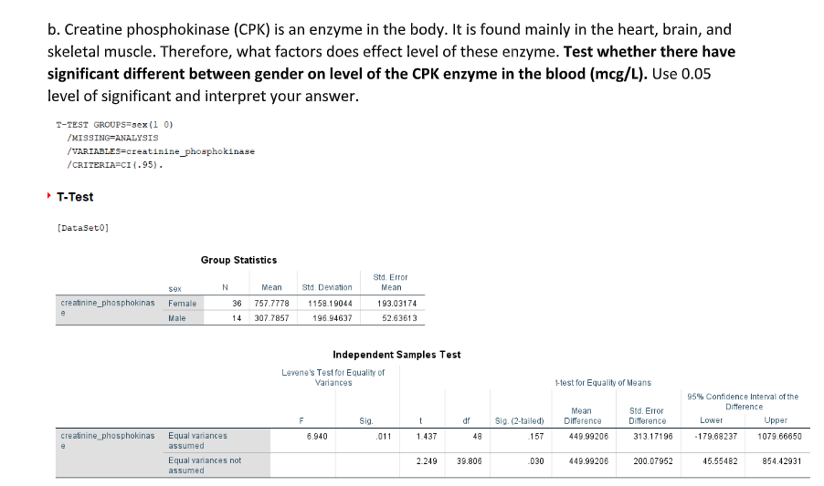 Solved b. Creatine phosphokinase (CPK) is an enzyme in the | Chegg.com