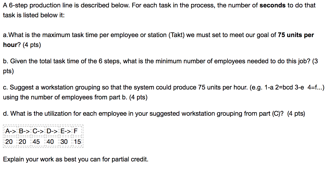 Solved A 6-step production line is described below. For each | Chegg.com