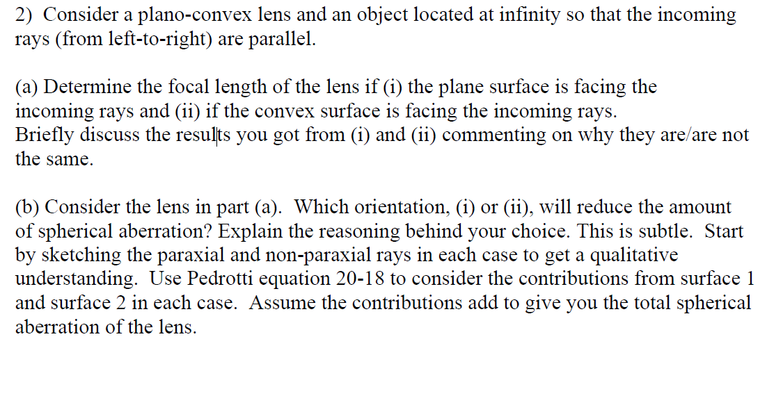 2) Consider a plano-convex lens and an object located | Chegg.com