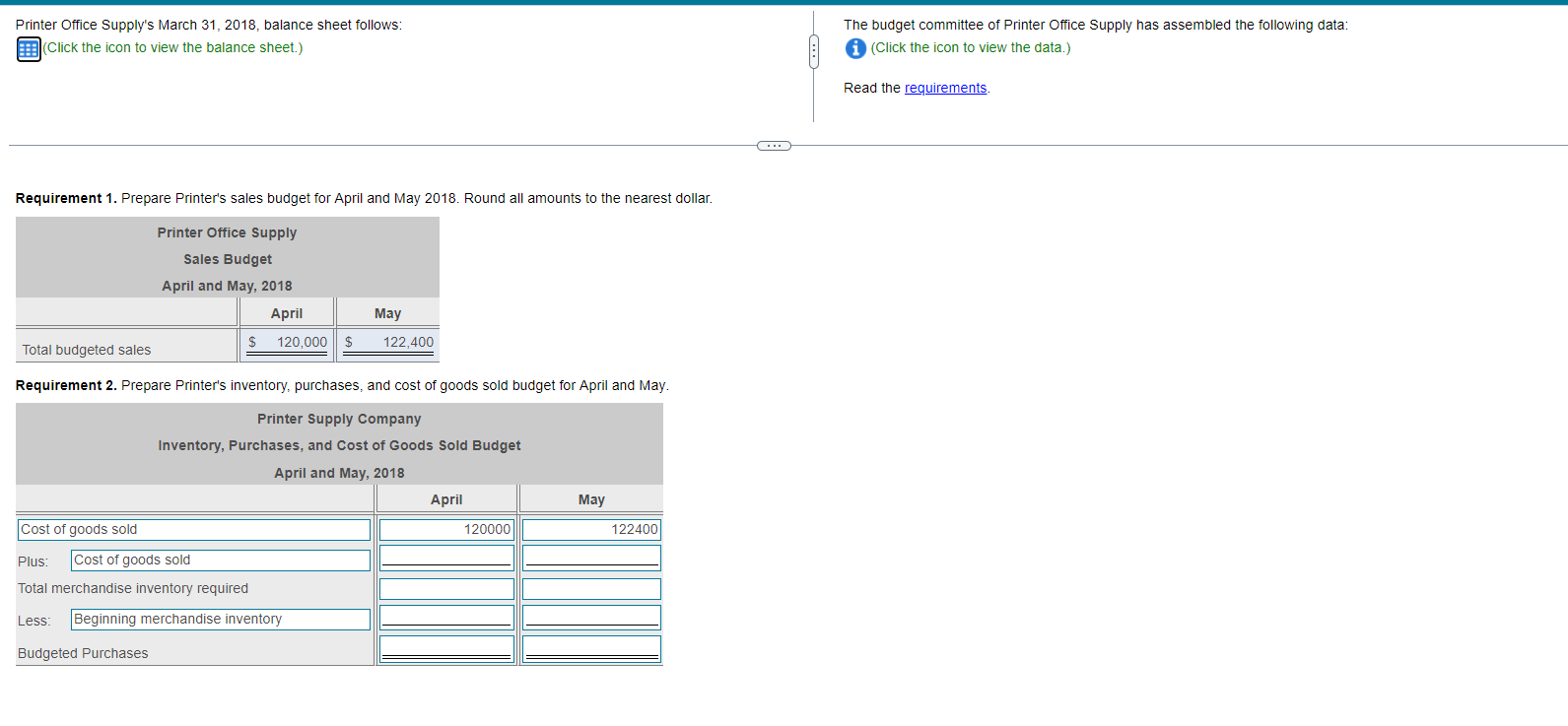 Printer Office Supply's March 31,2018 , balance sheet | Chegg.com