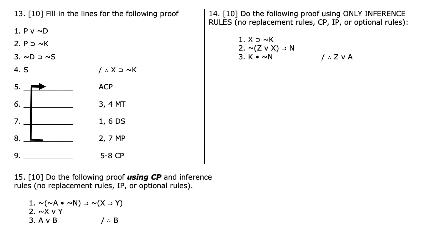 Solved 13. [10] Fill in the lines for the following proof | Chegg.com