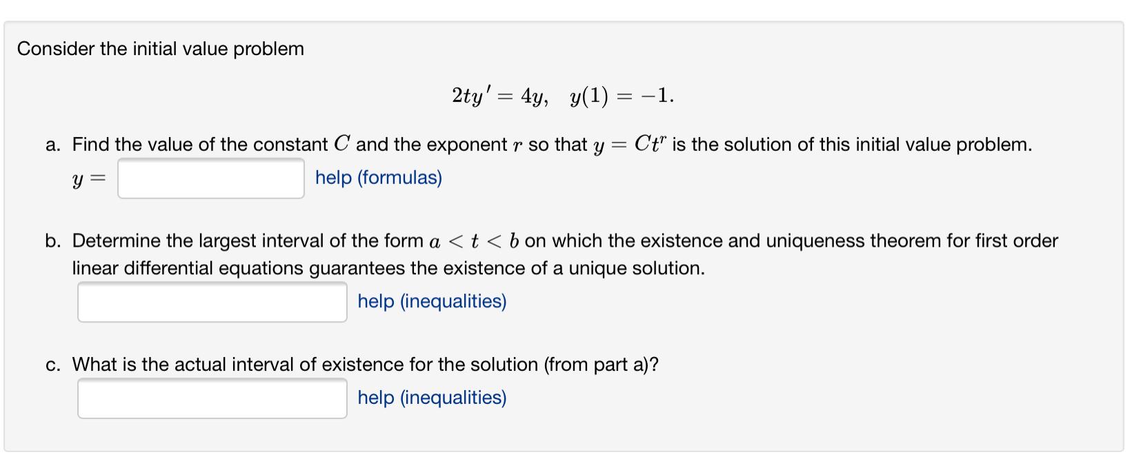 Solved Consider the initial value problem 2ty′=4y,y(1)=−1. | Chegg.com
