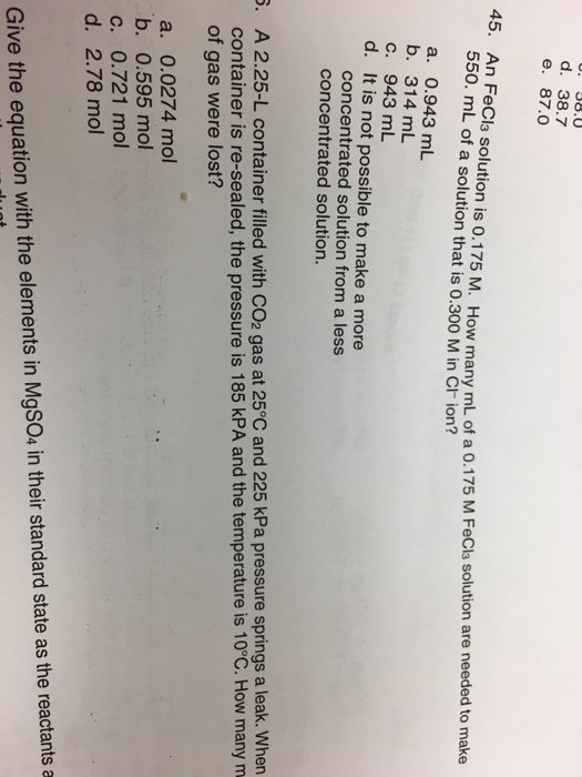 Solved An FeCl_3 solution is 0.175 M. How many mL of a 0.175 | Chegg.com