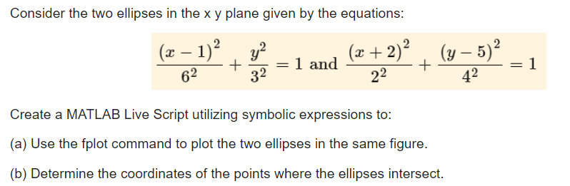 Solved Consider the two ellipses in the x y plane given by | Chegg.com