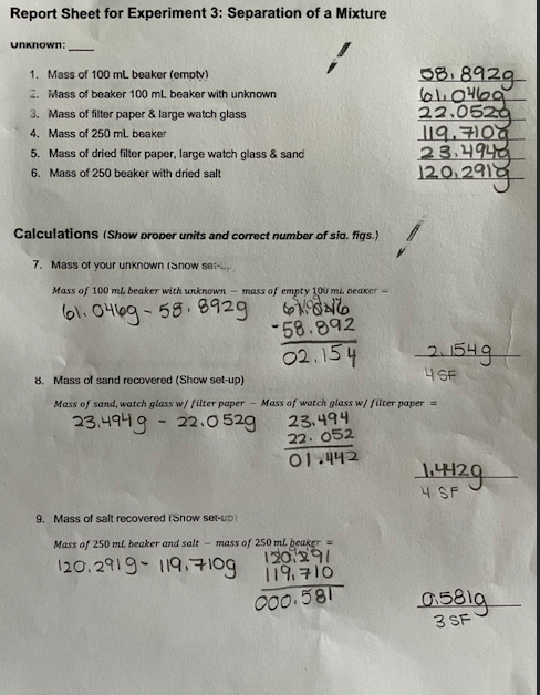 Solved Report Sheet for Experiment 3: Separation of a | Chegg.com