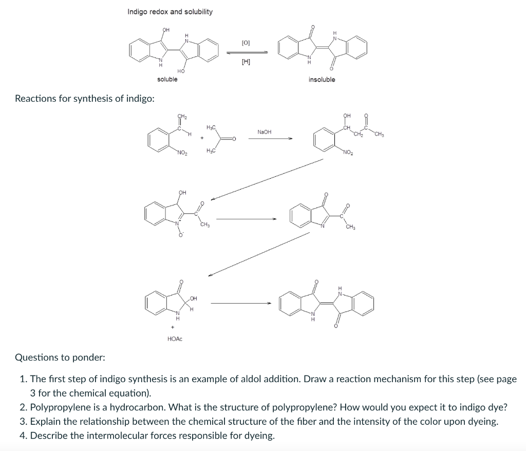 Solved Indigo redox and solubility [O] [H] HO soluble | Chegg.com