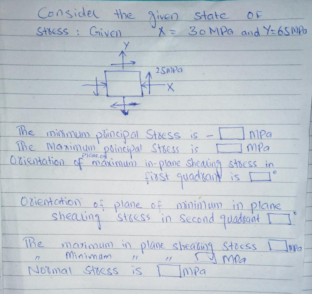 Solved Consider the Stress: Given given state OF X = 30 MPa | Chegg.com Solved Consider the Stress: Given given state OF X = 30 MPa | Chegg.com