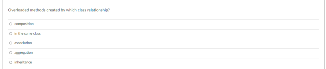 Solved Overloaded methods created by which class | Chegg.com