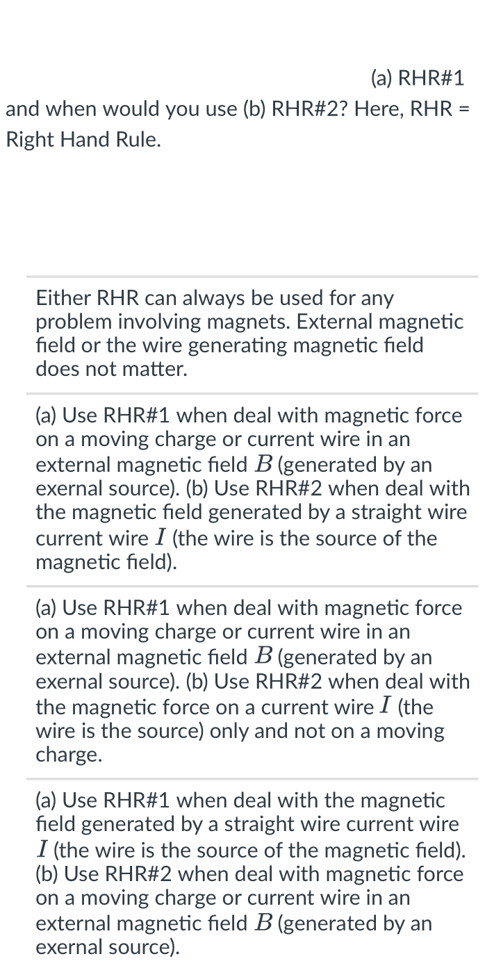 Solved (a) RHR#1 and when would you use (b) RHR#2? Here, RHR | Chegg.com