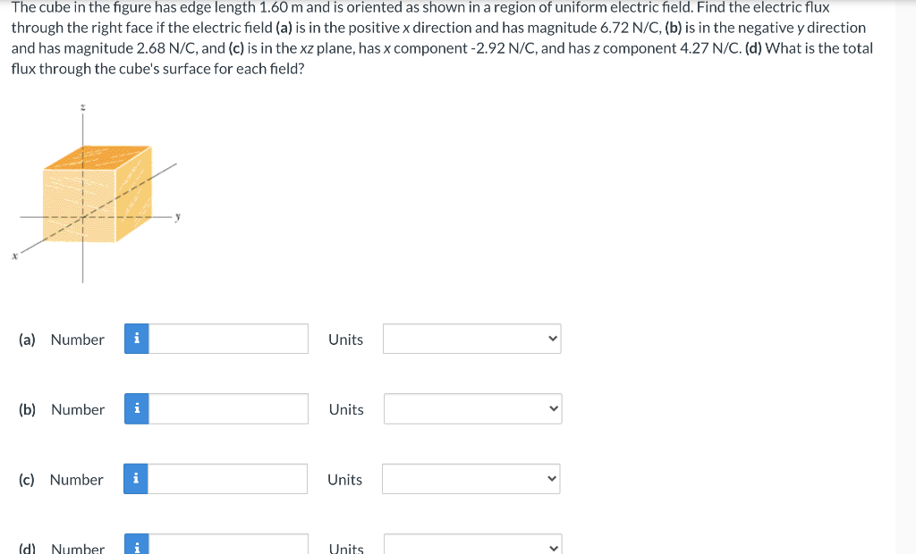 Solved The cube in the figure has edge length 1.60 m and is | Chegg.com