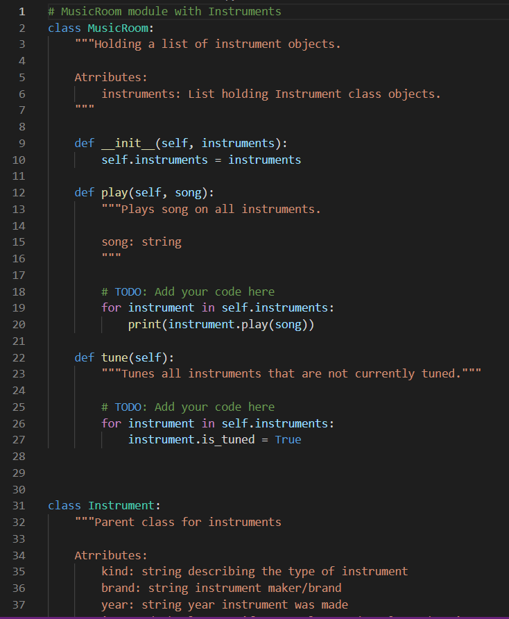 Solved 1 2 3 # MusicRoom module with Instruments class | Chegg.com