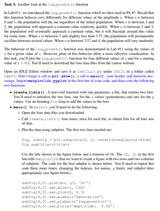 Solved Task 3: Another look at the log-growth() function In | Chegg.com