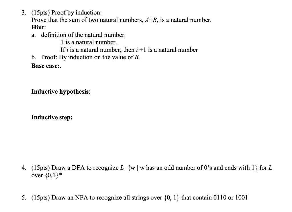 Solved a. 3. (15pts) Proof by induction: Prove that the sum | Chegg.com