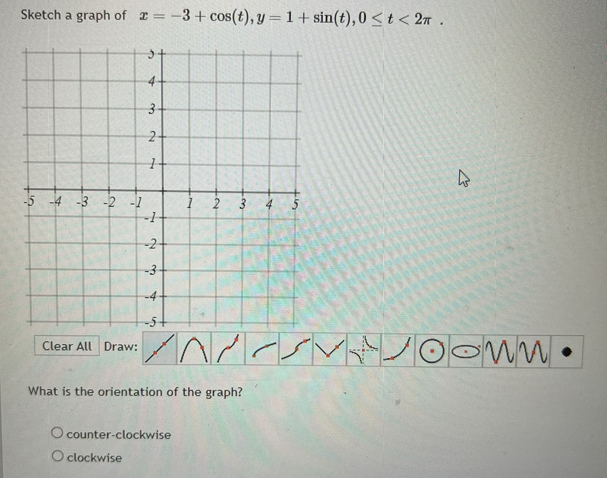 Solved Sketch a graph of \\( x=-3+\\cos (t), y=1+\\sin (t), | Chegg.com