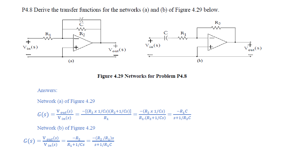 Solved P4.8 ﻿Derive the transfer functions for the networks | Chegg.com