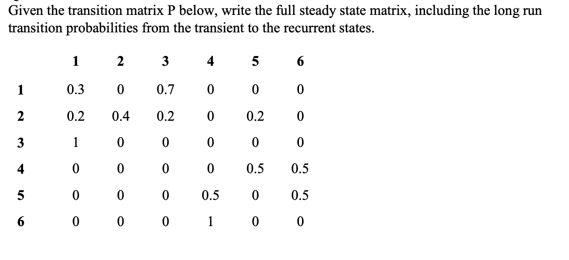 Solved Given the transition matrix P below, write the full | Chegg.com
