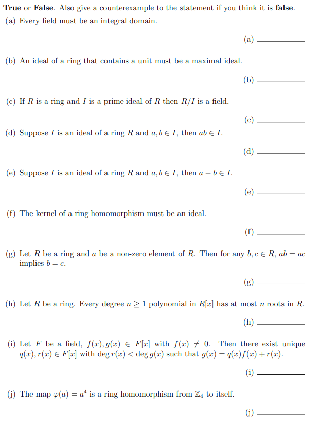Solved True or False. Also give a counterexample to the | Chegg.com