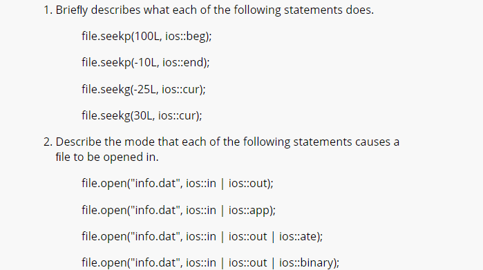 Solved 1. Briefly describes what each of the following | Chegg.com