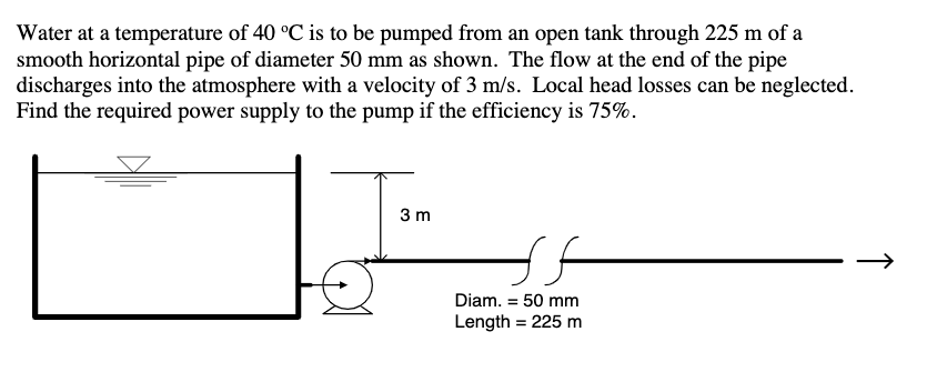 Solved Water at a temperature of 40 °C is to be pumped from | Chegg.com