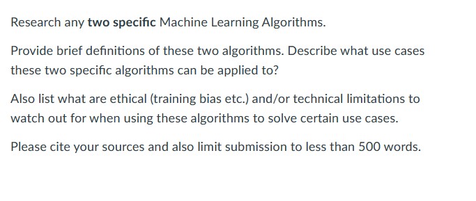 Solved Research any two specific Machine Learning | Chegg.com