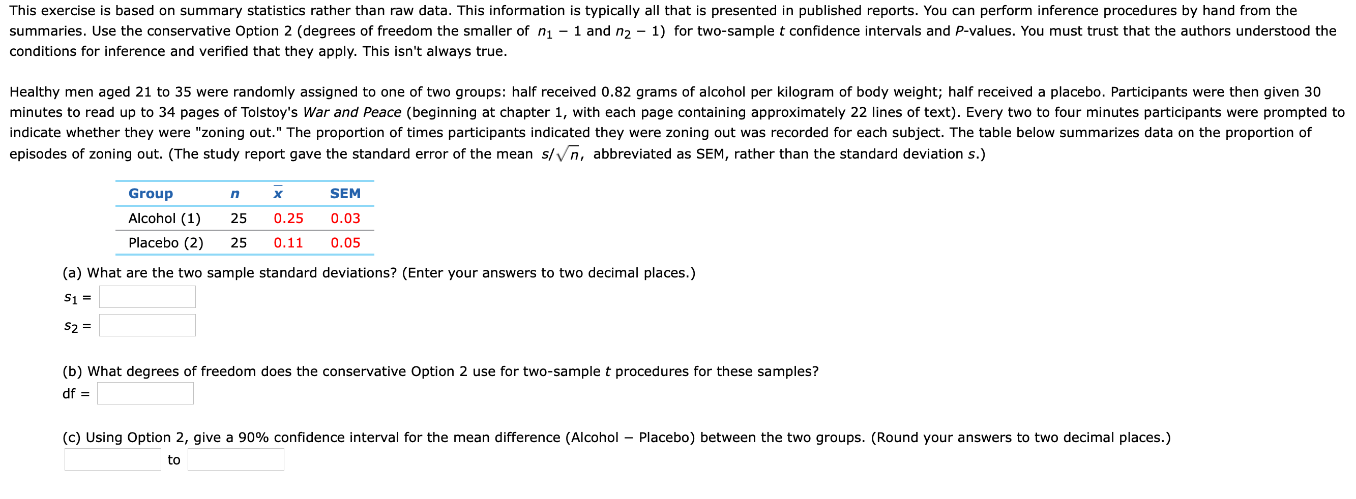 Solved This exercise is based on summary statistics rather | Chegg.com