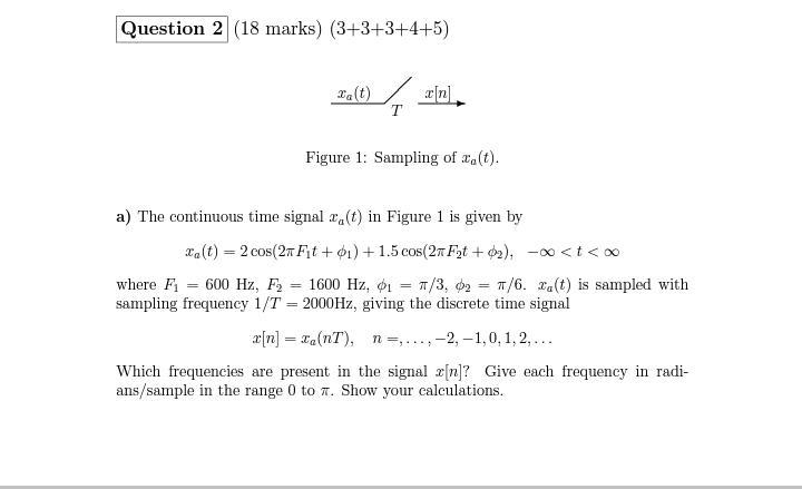 Question 2 (18 marks) (3+3+3+4+5) Figure 1: Sampling | Chegg.com