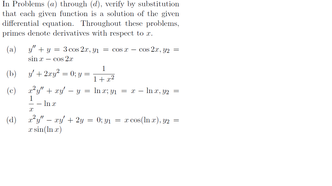 Solved In Problems (a) through (d), verify by substitution | Chegg.com