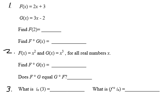 Solved F(x) = 2x + 3 G(x) = 3x - 2 Find F(2= Find F. G(x) = | Chegg.com