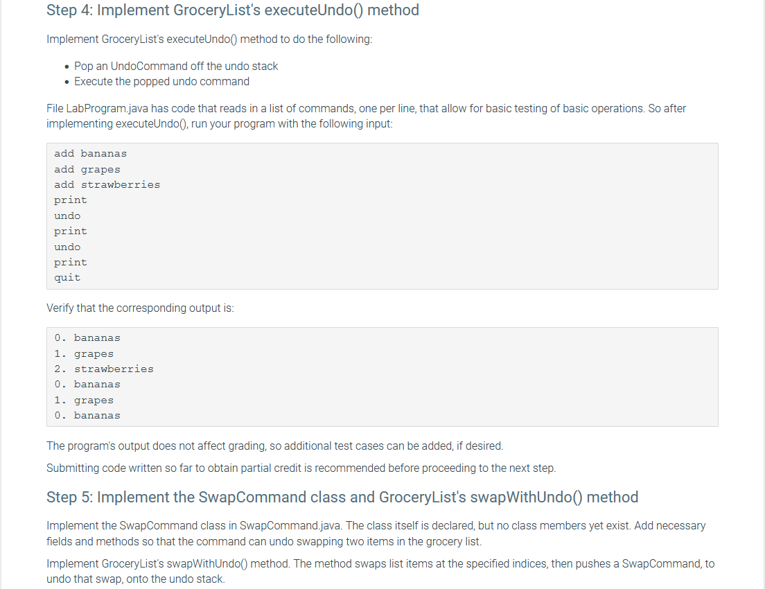 Solved In This Lab A Grocery List Editor With Undo