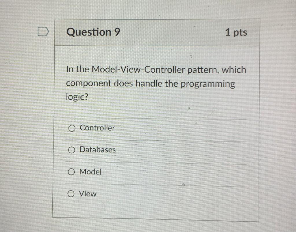 Solved Question 9 1 pts In the Model-View-Controller | Chegg.com