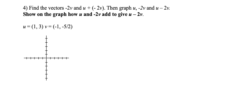 Solved 4) Find the vectors -2v and u + (-2v). Then graph u, | Chegg.com
