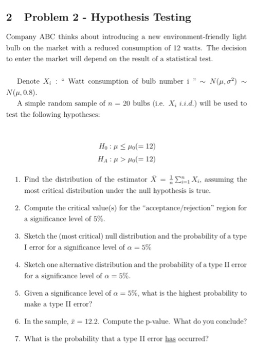 Solved 2 Problem 2 - Hypothesis Testing Company ABC thinks | Chegg.com