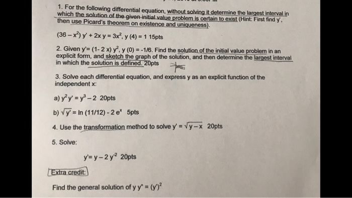Solved 1. For the following differential equation, without | Chegg.com
