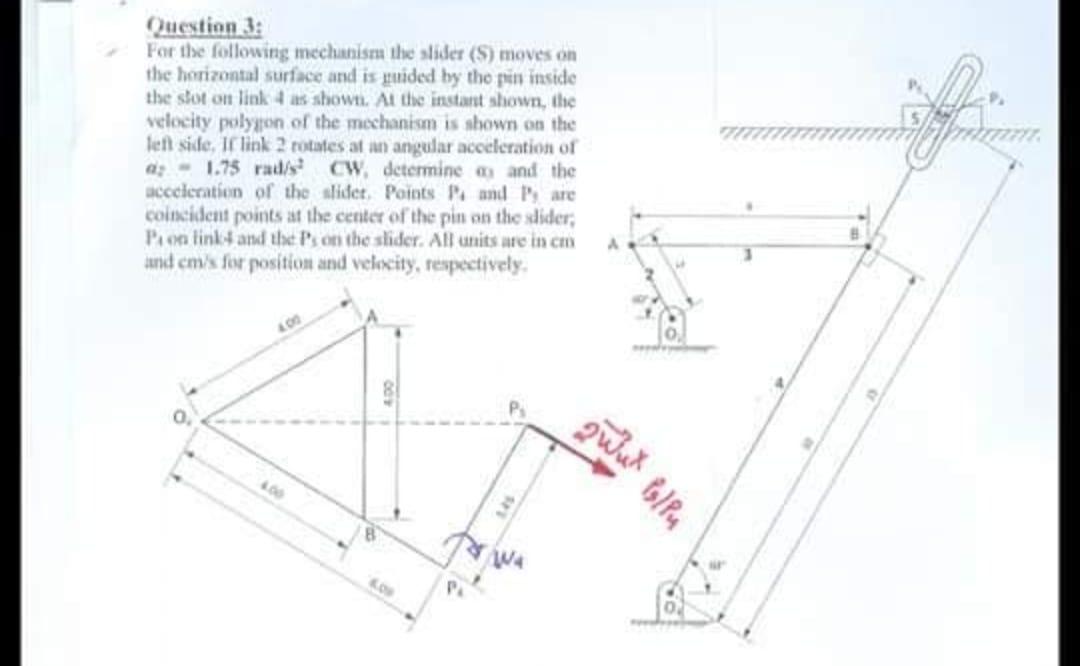 Solved Question 3: For the following mechanism the slider | Chegg.com
