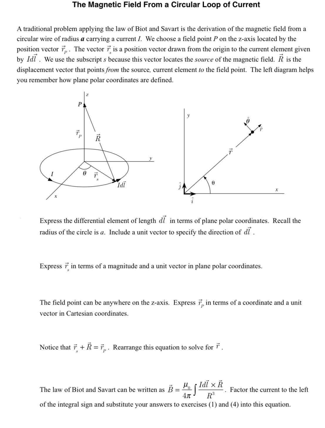 Solved The Magnetic Field From a Circular Loop of ﻿CurrentA | Chegg.com