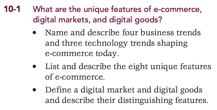 Solved What are the unique features of e-commerce, digital | Chegg.com