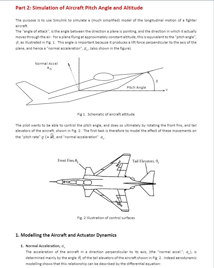 Part 2: Simulation of Aircraft Pitch Angle and | Chegg.com