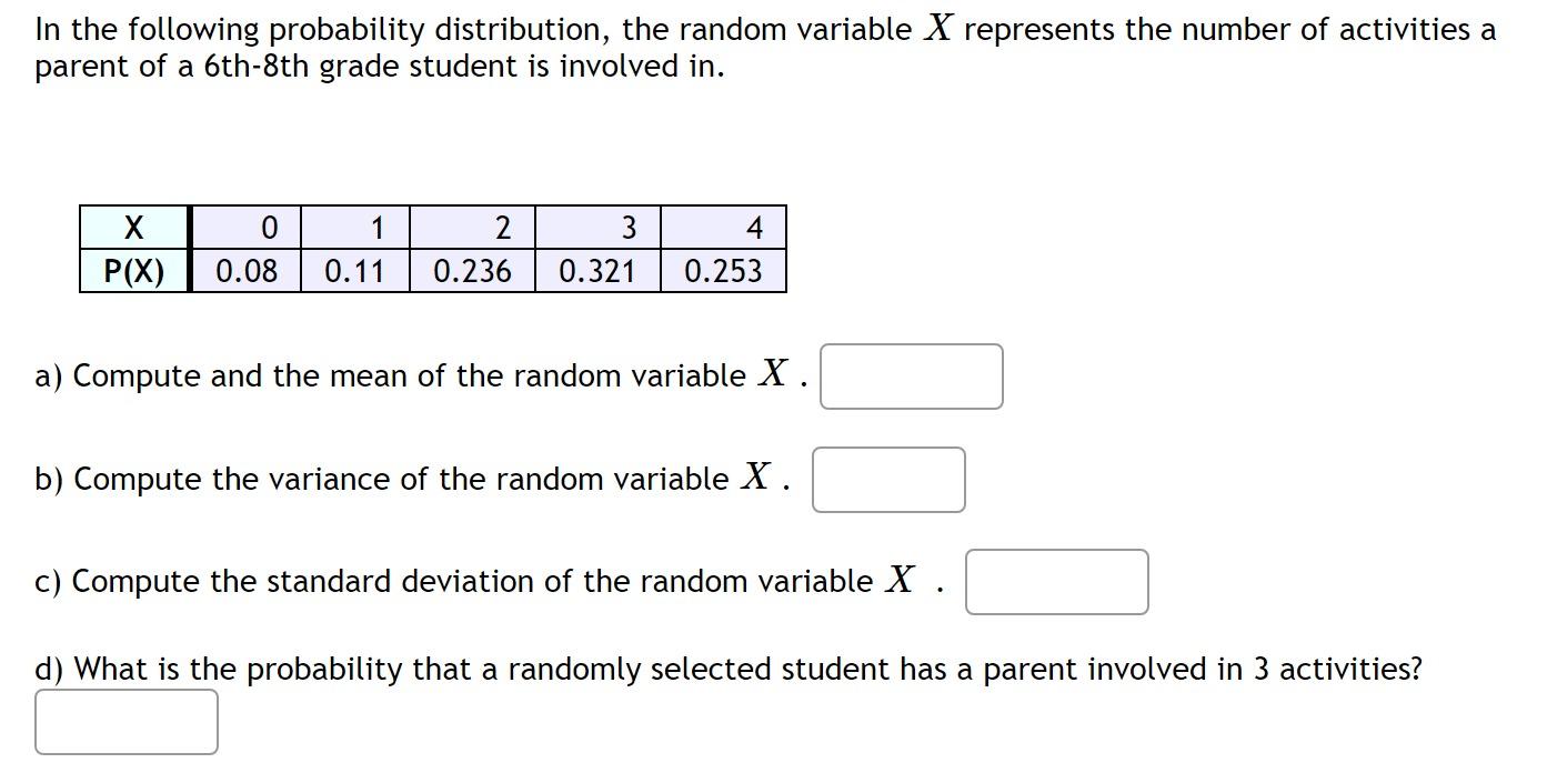 Solved In the following probability distribution, the random | Chegg.com