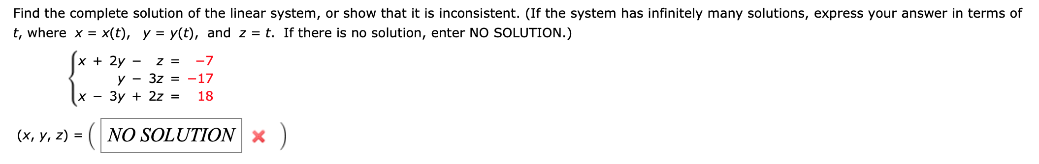 Solved Find the complete solution of the linear system, or | Chegg.com