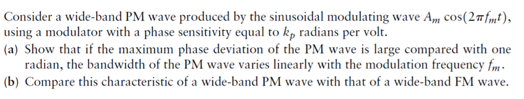 Solved Consider a wide-band PM wave produced by the | Chegg.com